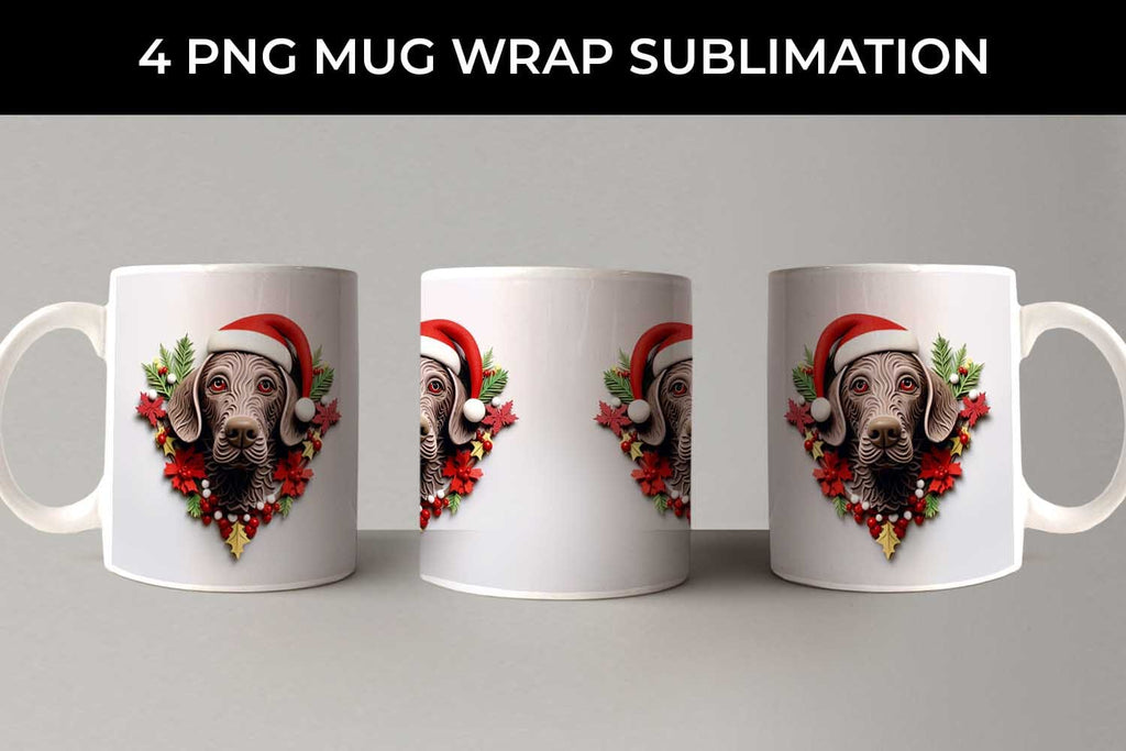 3D Christmas German Shorthaired Dog Mug Wrap Sublimation PNG Bundle ...