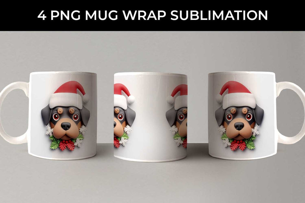 3D Christmas Rottweiler Dog Mug Wrap Sublimation PNG Bundle Free For ...
