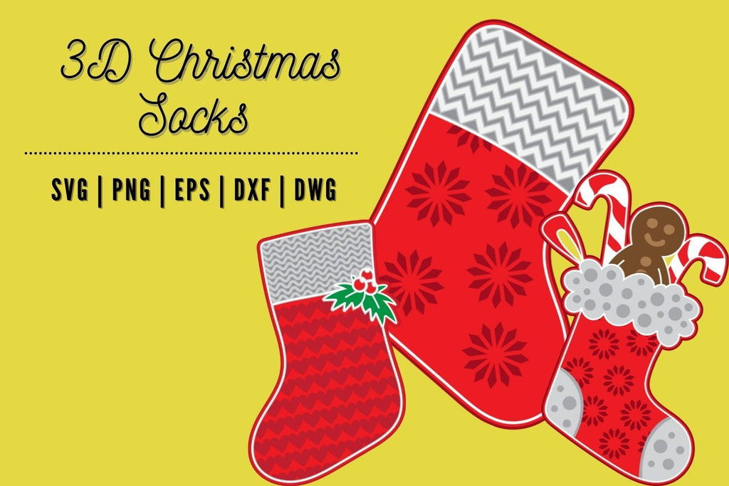 3D Christmas Socks SVG Bundle - So Fontsy