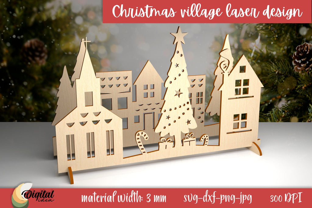 3D Christmas Village Laser Cut. Christmas Village Silhouette Laser Cut ...