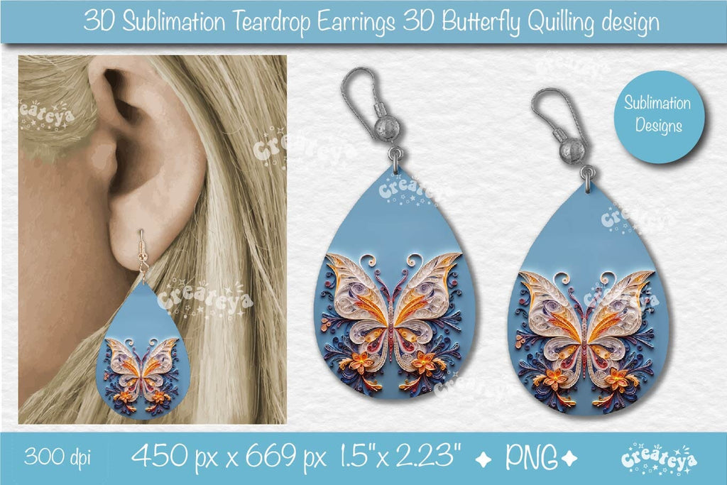 3D Earrings Sublimation Teardrop earring 3D butterfly 3D sublimation ...