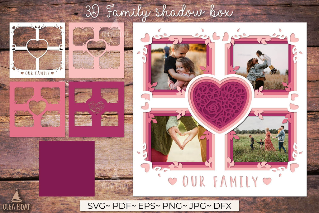 3d family shadow box svg | Family layered paper cut - So Fontsy