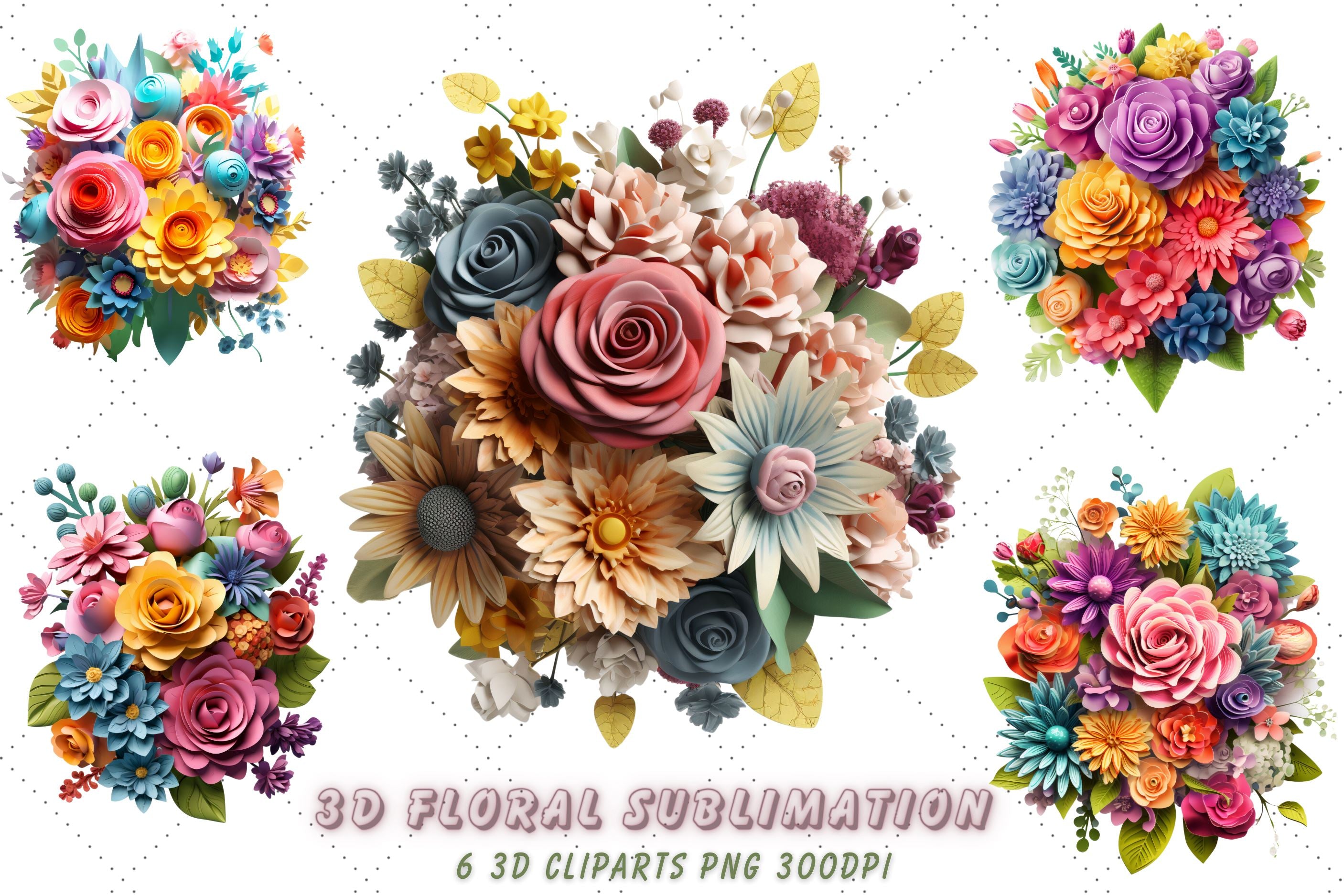3d Floral Bouquet sublimation Clipart Bundle, Sublimation, 3d ...