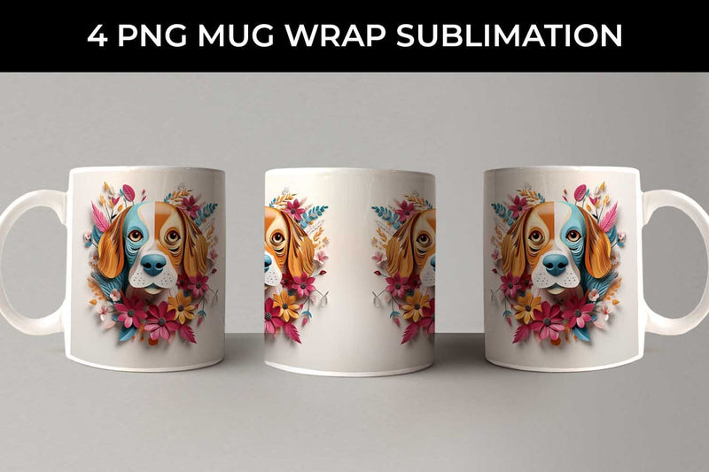 3D Floral Fantasy Beagle Mug Sublimation PNG Bundle Free For Commercial ...