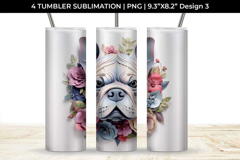 3d Floral Fantasy Bulldog Tumbler Wrap Sublimation PNG Bundle Free For ...