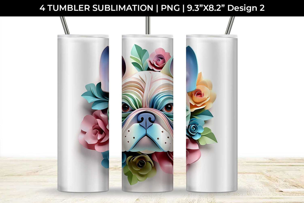 3d Floral Fantasy Bulldog Tumbler Wrap Sublimation PNG Bundle Free For ...