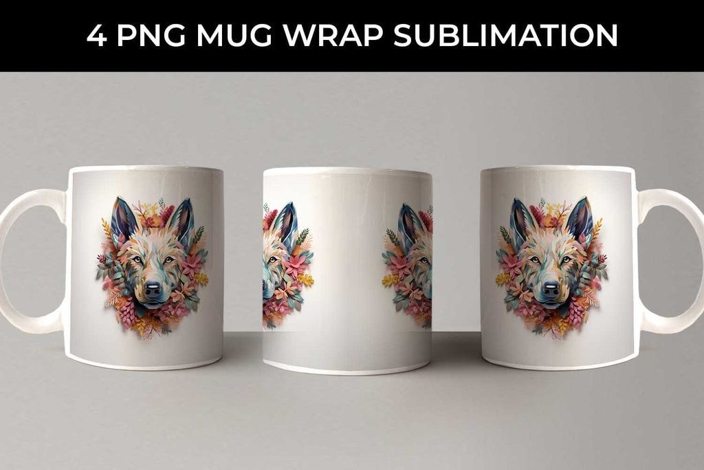 3D Floral Fantasy German Shepherd Mug Sublimation PNG Bundle Free For ...