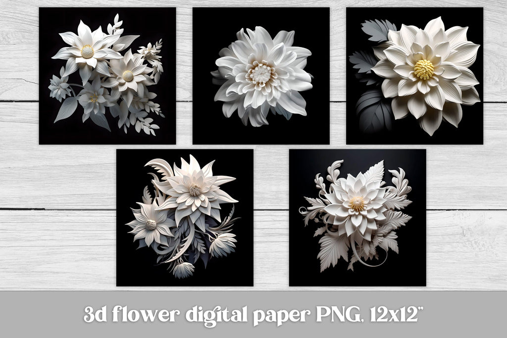 3d flower digital paper - So Fontsy