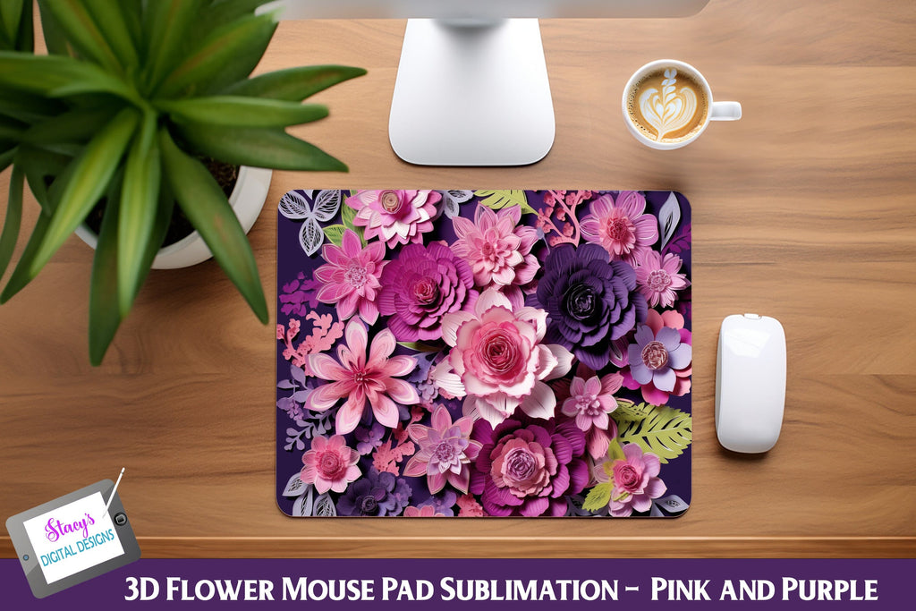 3D Flower Mouse Pad Sublimation - Pink and Purple - So Fontsy