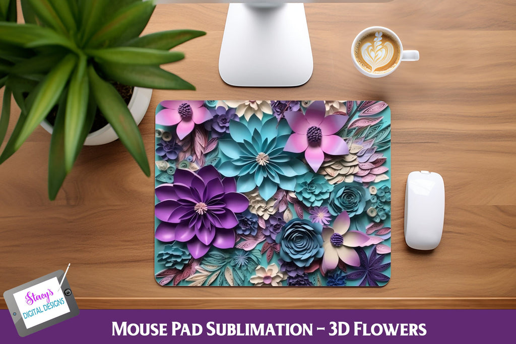 3D Flower Mouse Pad Sublimation | Purple and Teal - So Fontsy