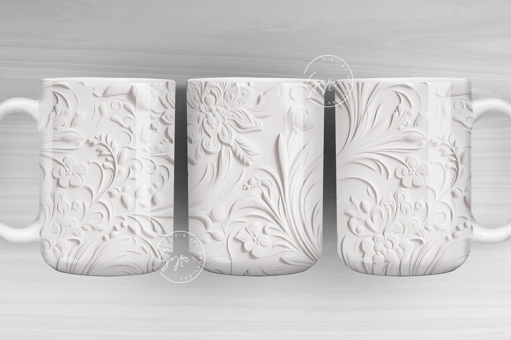3D Flower Mug, White Floral Mug, Wedding Mug Design, Floral Mug PNG, 3D ...