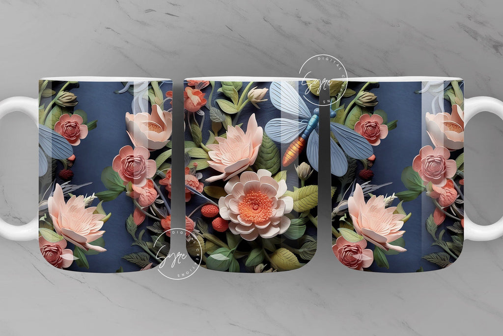 3D Flower Mug, Wild Flower Mug, Wedding Mug Design, Floral Mug PNG, 3D ...