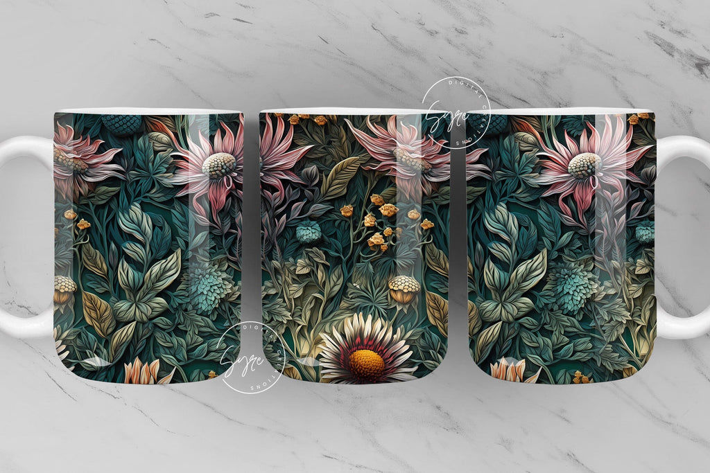 3D Flower Mug, Wild Flower Mug, Wedding Mug Design, Floral Mug PNG, 3D ...