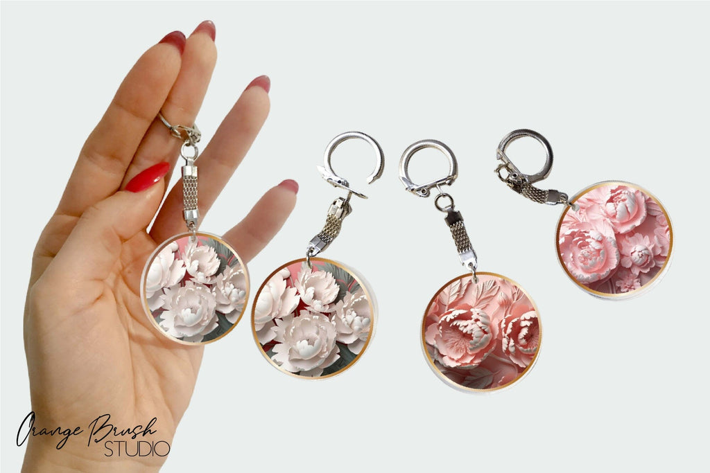3D Flowers Keychain Bundle, 3d Sublimation Designs - So Fontsy