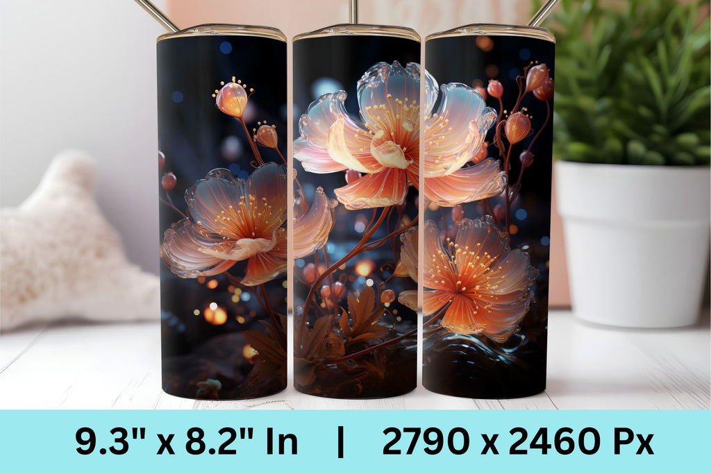 3d Flowers Sublimation Tumbler, 3d Floral Sublimation - So Fontsy