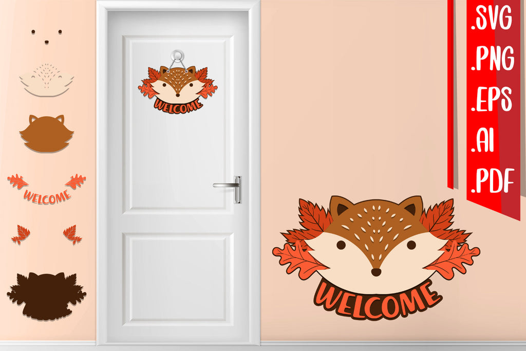 3D Fox Layered Door Sign - svg eps ai png pdf - So Fontsy