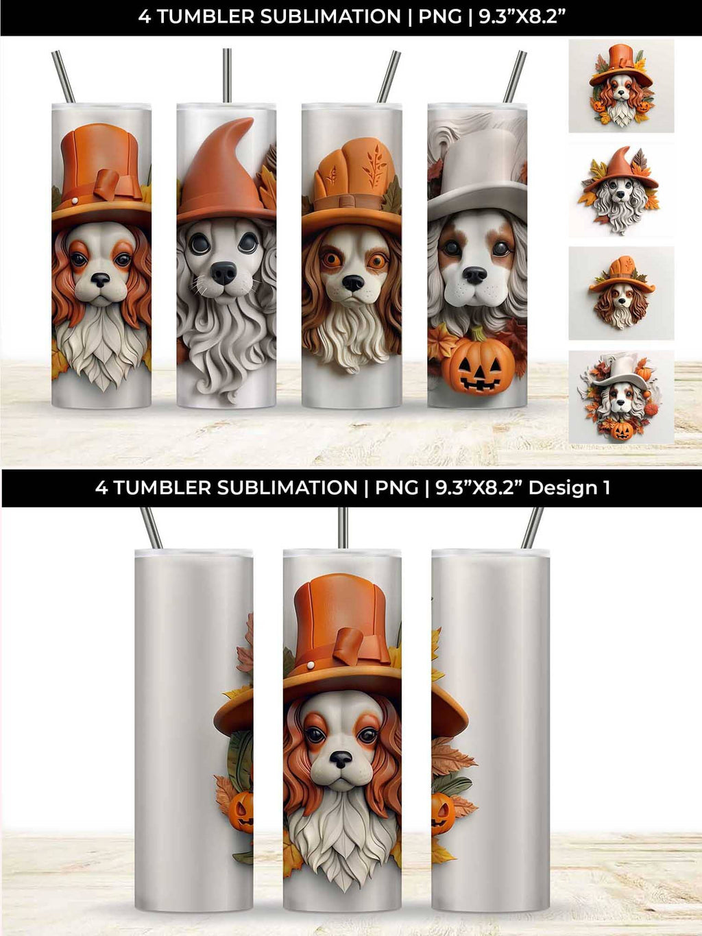 3D Halloween Cavalier King Dog Tumbler Wrap 20 oz Sublimation PNG ...