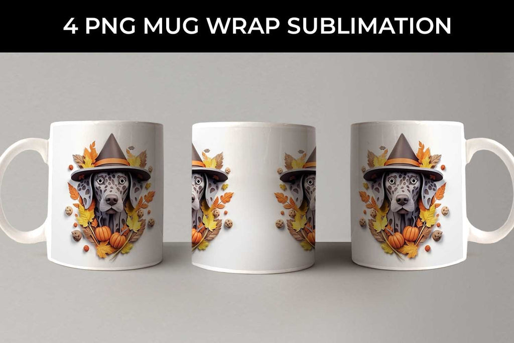 3D Halloween German Shorthaired Dog Mug Wrap Sublimation PNG Bundle ...