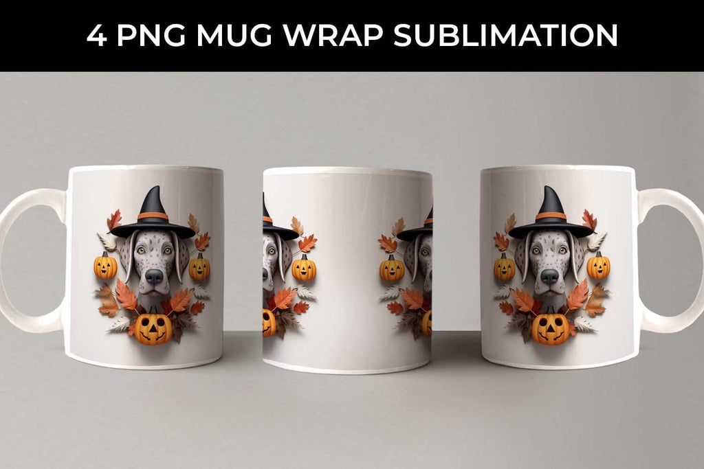 3D Halloween German Shorthaired Dog Mug Wrap Sublimation PNG Bundle ...