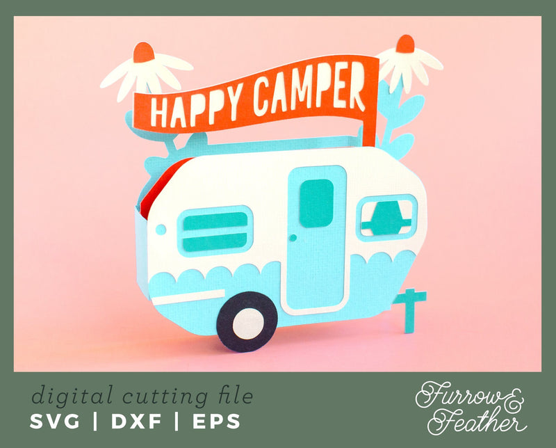 3D Happy Camper Box Card - So Fontsy