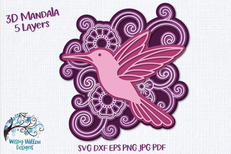 3D Hummingbird Mandala SVG - So Fontsy