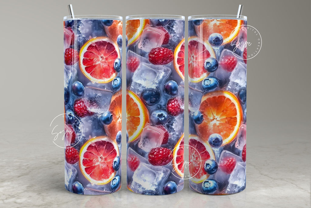 3D Ice Cubes Tumbler, Summer, Frozen Fruits, Orange, Raspberry ...
