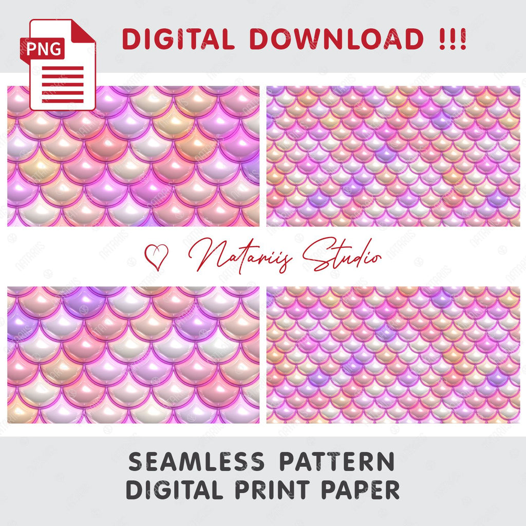 3D Inflated Puff Mermaid Scales - Seamless Tileable Pattern. - So Fontsy