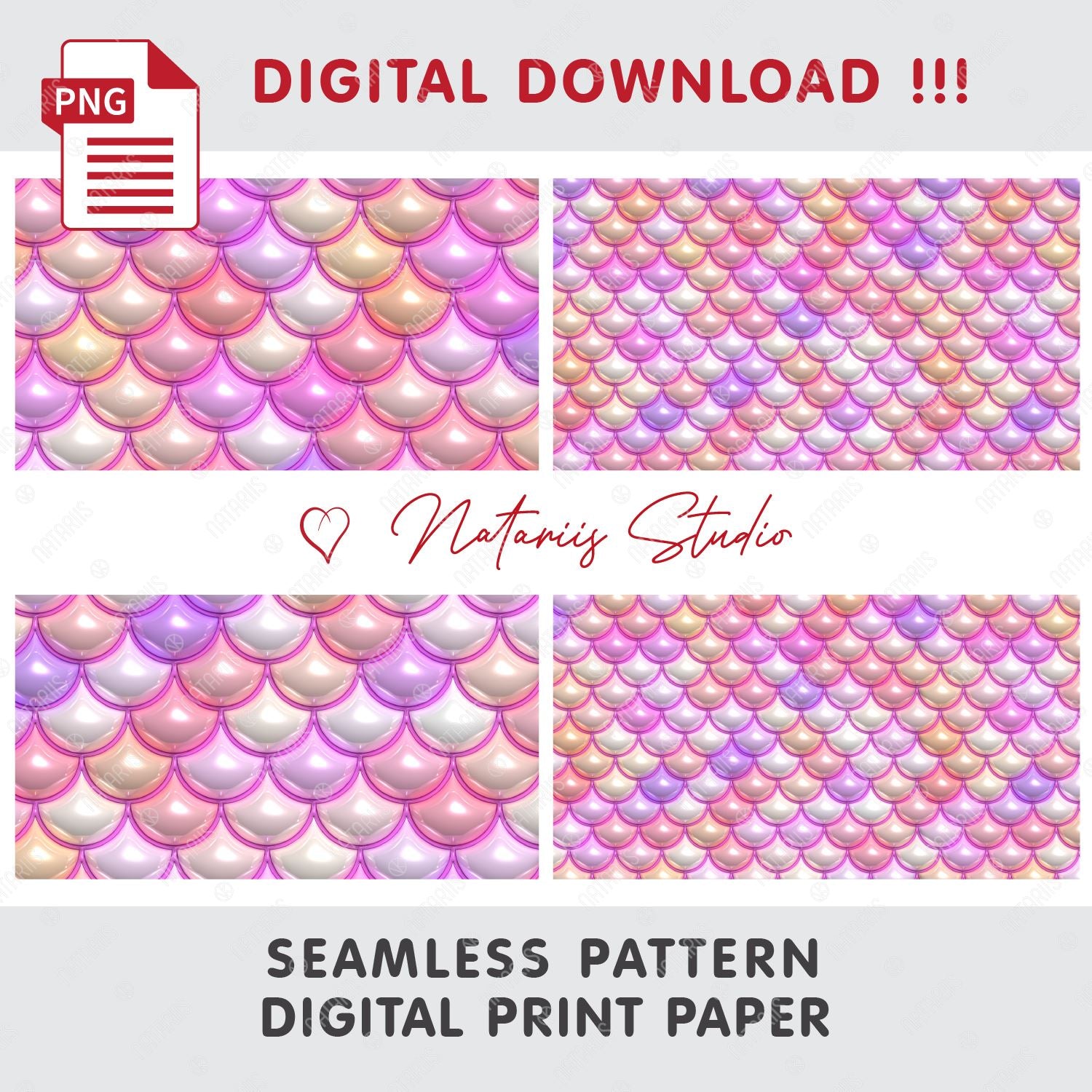 3D Inflated Puff Mermaid Scales - Seamless Tileable Pattern. - So Fontsy