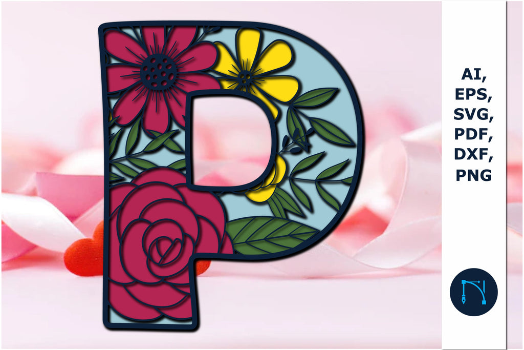 3d layer floral alphabet P laser cut svg - So Fontsy