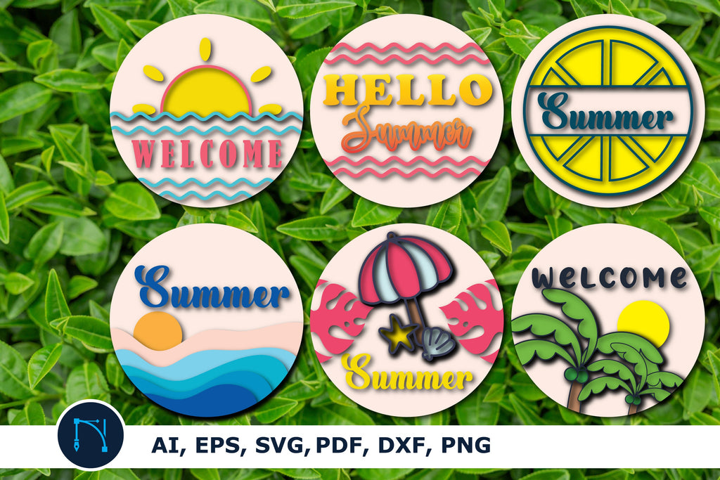 3d layer Summer Round Sign SVG bundle - So Fontsy