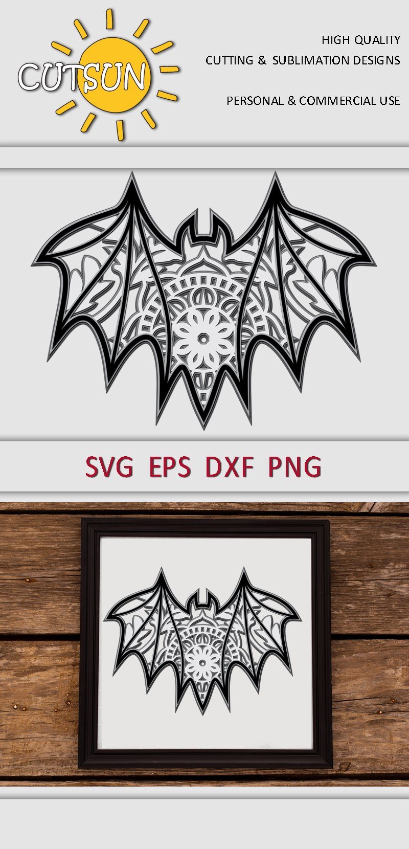 3D Layered Bat Mandala SVG - So Fontsy