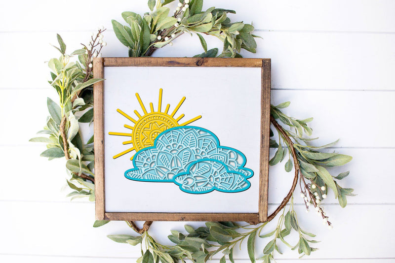 3d Layered Cloud Mandala SVG, Sun SVG and Clouds, Sun Rays in Clouds ...
