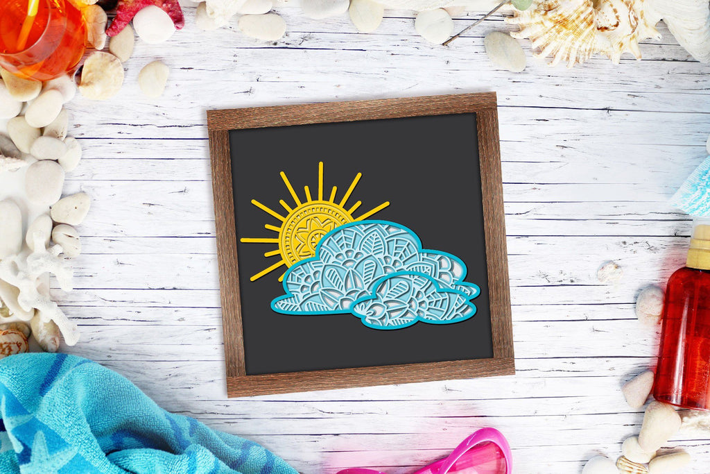 3d Layered Cloud Mandala SVG, Sun SVG and Clouds, Sun Rays in Clouds ...
