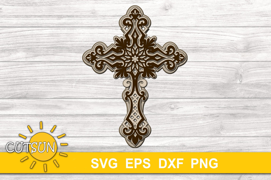 3D Layered Cross (2) SVG cut file| Layered Floral cross SVG - So Fontsy