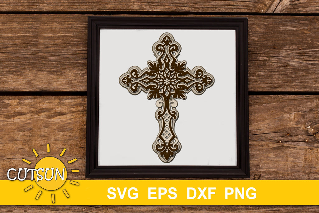 3D Layered Cross (2) SVG cut file| Layered Floral cross SVG - So Fontsy