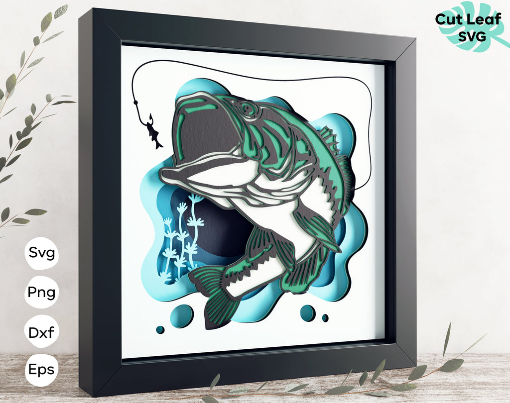 3d Layered Fishing svg, 3d svg, Fish svg, Shadow box svg, laser cut ...