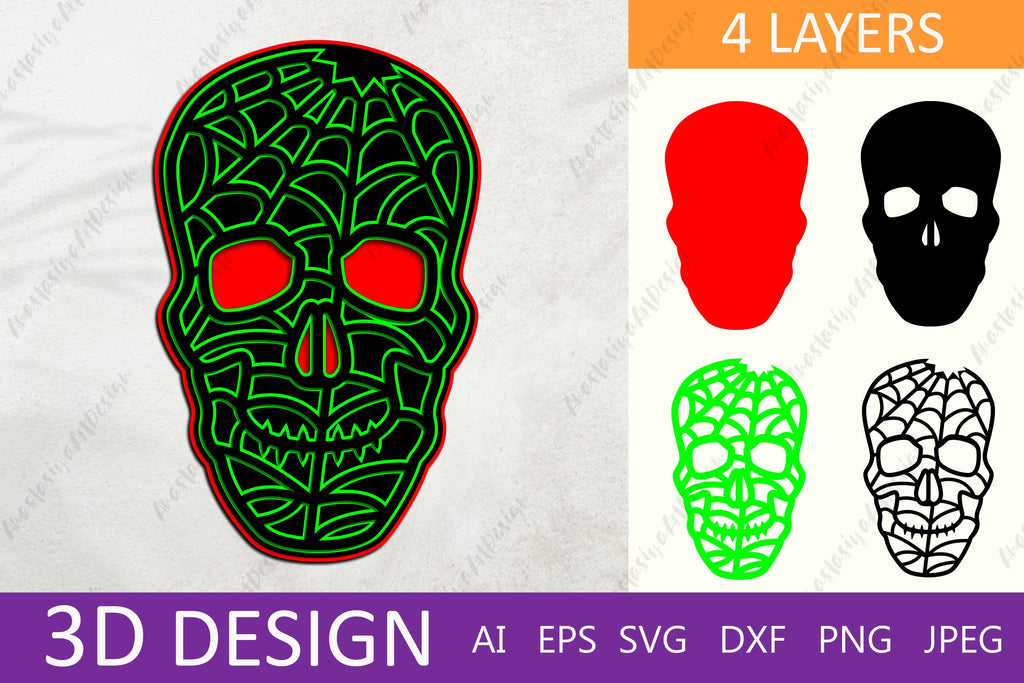 3d layered halloween skull svg, Halloween 3d papercut decor - So Fontsy