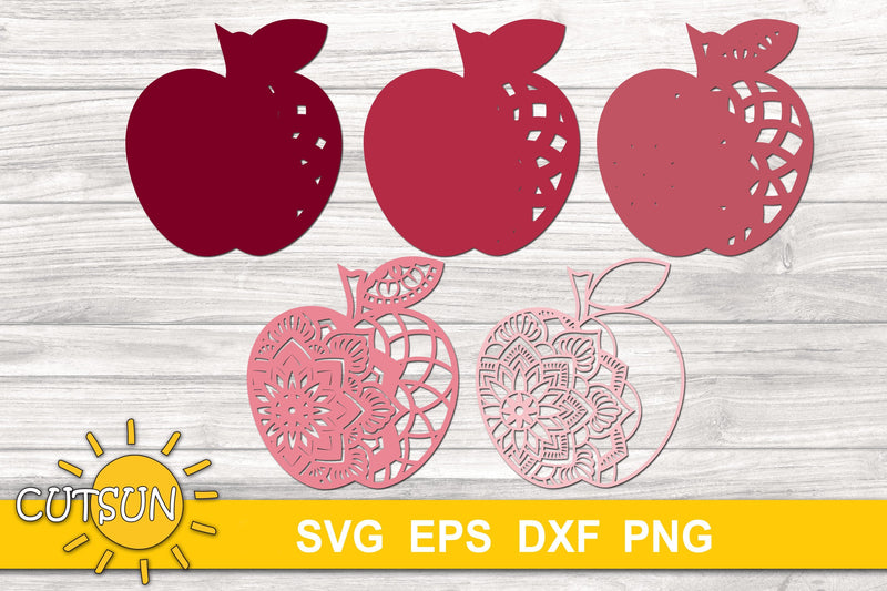 3D Layered Mandala Apple SVG cut files for crafters 5 layers - So Fontsy