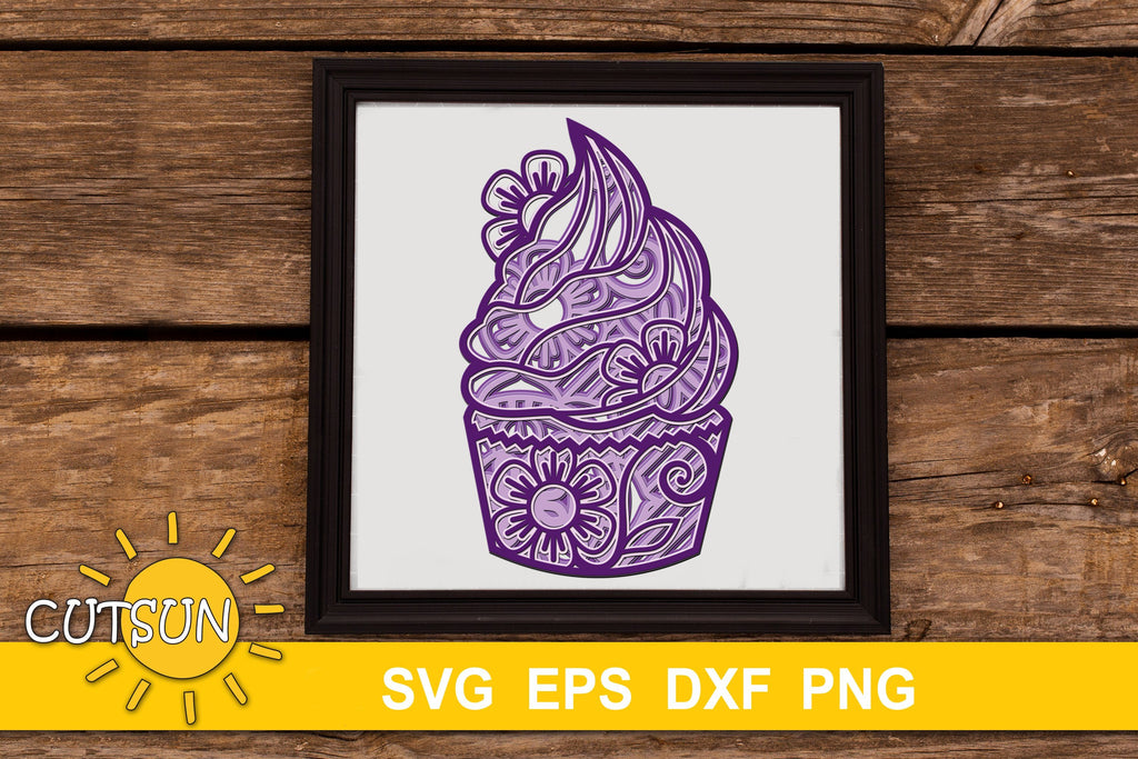3D Layered Mandala Cupcake SVG cut file 5 layers - So Fontsy