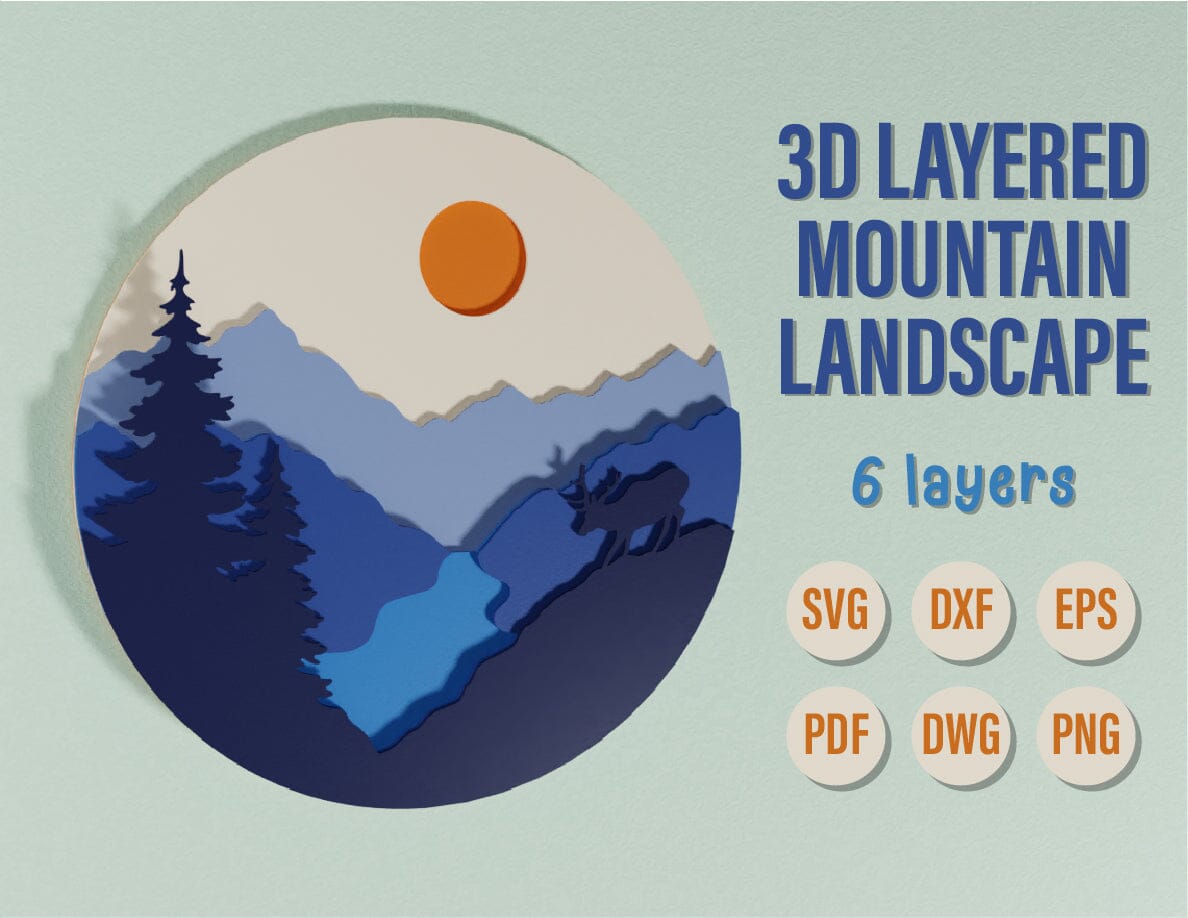 3D Layered Mountain SVG | Mountain Landscape SVG - So Fontsy