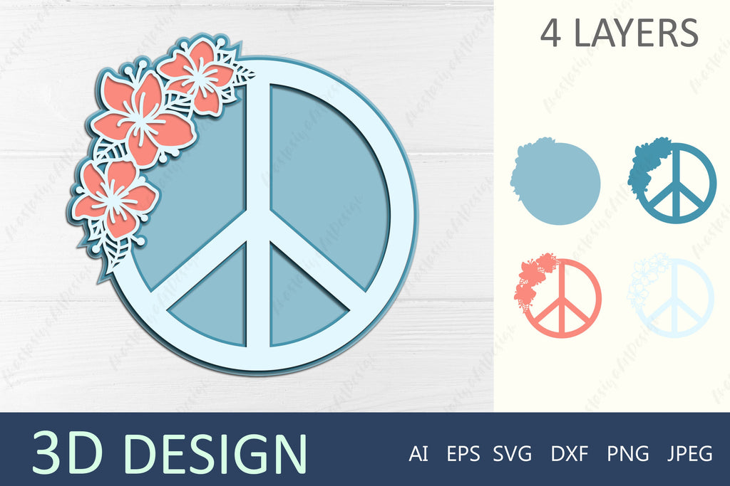 3d layered floral peace sign svg - So Fontsy