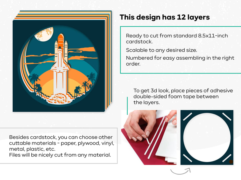 3d layered Rocket SVG, Shadow box svg, laser cut files, cnc files for ...