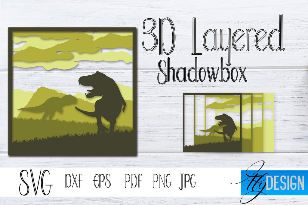 3D Layeyrd Shadowbox. Dinosaur SVG, Dino Lightbox SVG vol.3 - So Fontsy