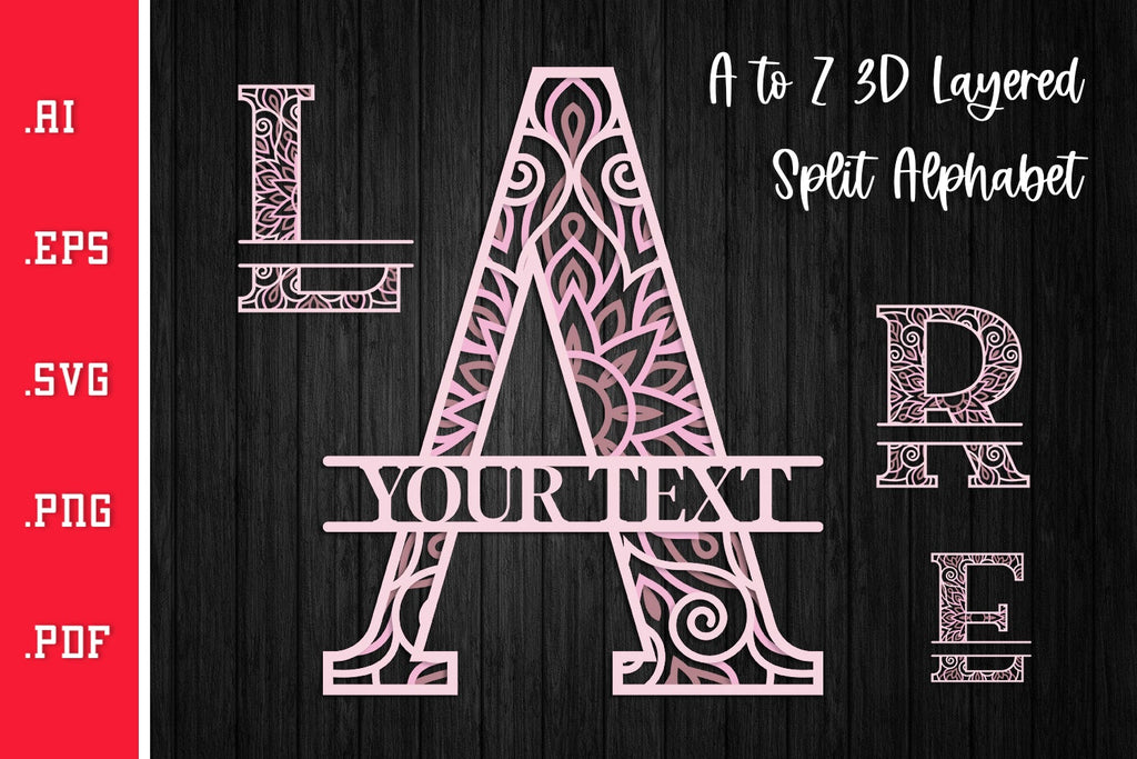 3D Layered Split Alphabets A to Z - SVG - So Fontsy