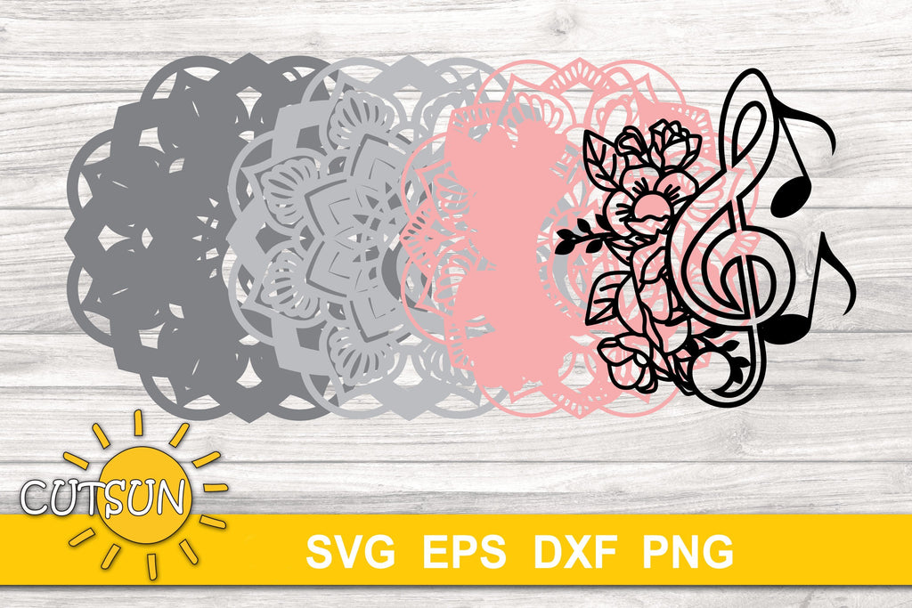 3D Layered Treble Clef Mandala SVG | 3D layered Music SVG - So Fontsy