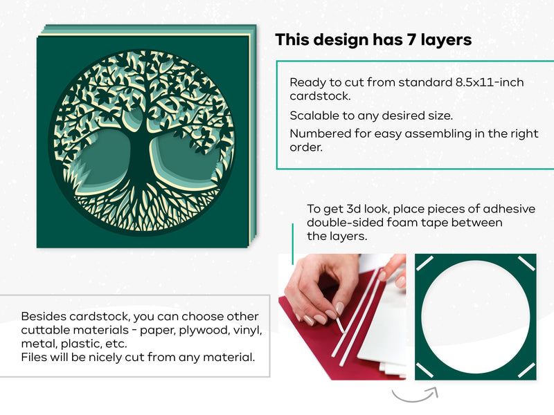 3d Layered tree of life svg, 3d svg, tree of life dxf, laser cut files ...