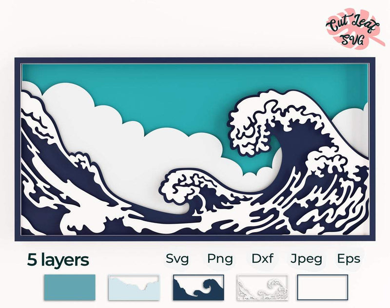 3d Layered Wave svg, 3d svg, Shadow box svg, laser cut files, cnc files for wood, japanese svg ...