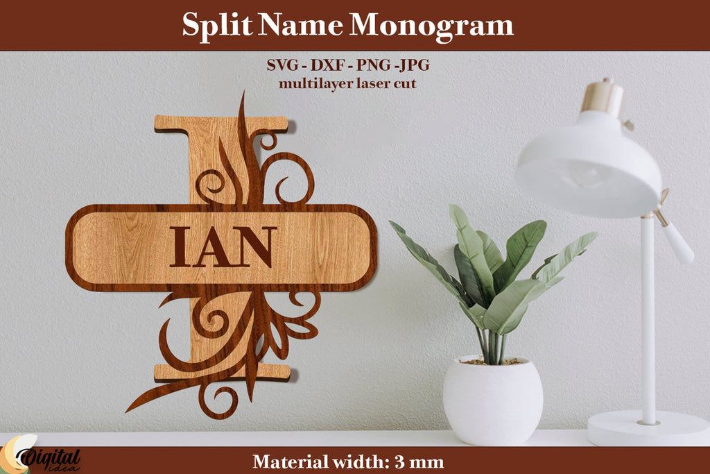 3D Name. Split Name Monogram Laser Cut - So Fontsy