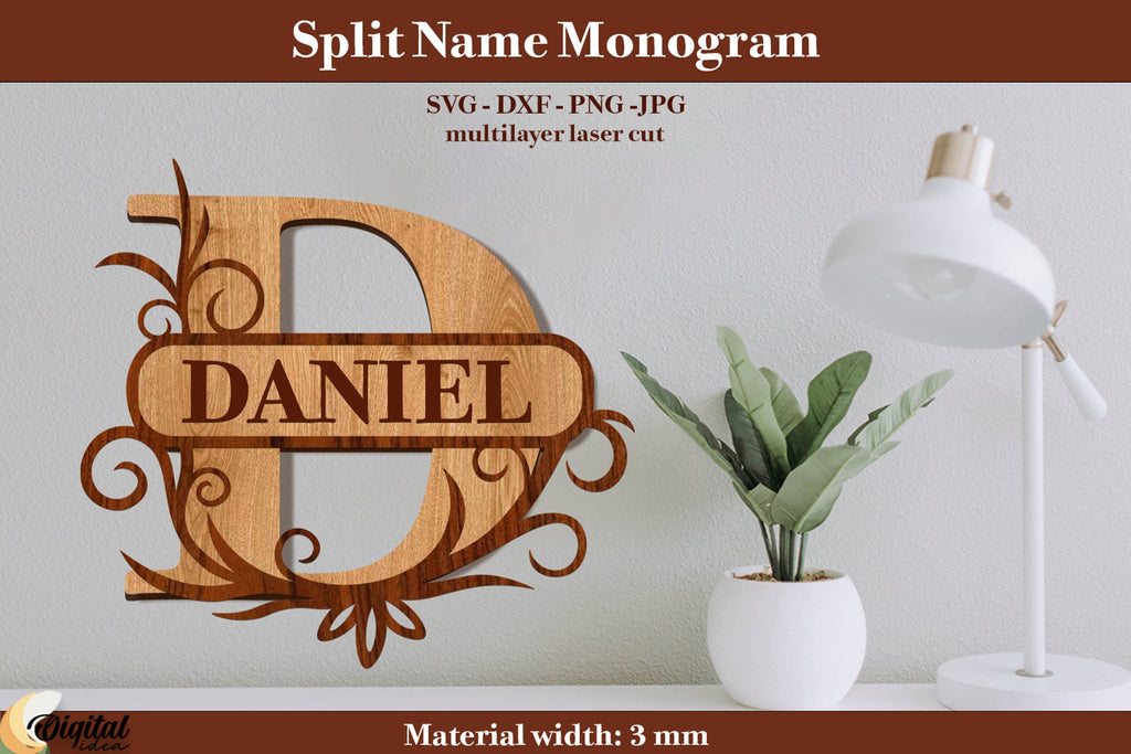 3D Name. Split Name Monogram Laser Cut - So Fontsy
