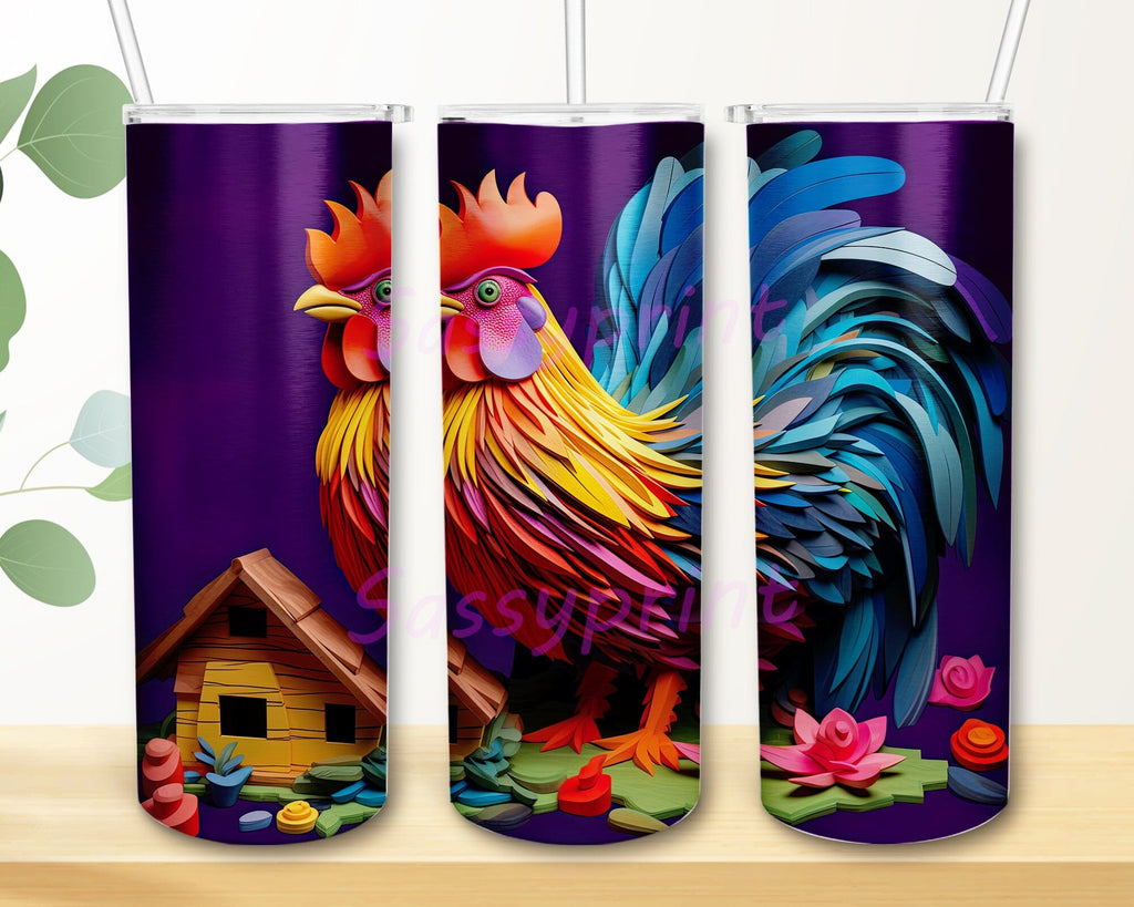 3D Paper Chicken 20oz Skinny Tumbler Png, Maximalist Art A Rustic ...